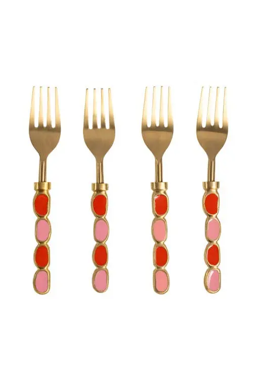 ZSA ZSA ZSU Rampur Steel Dessert Fork Set Of 4 - Gold