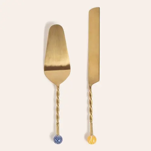 ZSA ZSA ZSU Rampur Steel Cake Serving Set Cheerland Set Of 2 - Gold