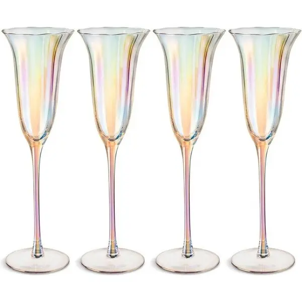 ZSA ZSA ZSU Loess Optical Glass Champagne Flute 5 Oz Set Of 4 - Clear