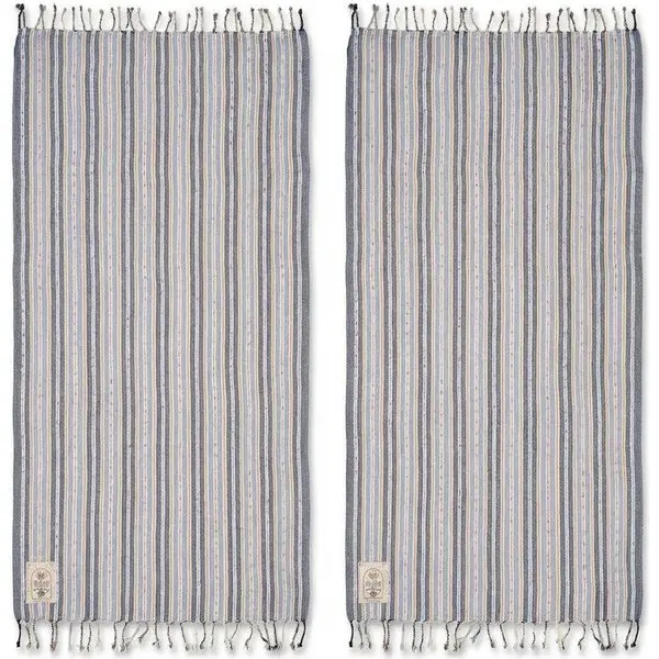 ZSA ZSA ZSU Baklan Fringed Yarn Dyed Striped 100% Cotton Peshtemal Set Of 2 - Blue