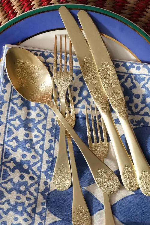 ZSA ZSA ZSU Dume Patterned Stainless Steel Dinner Fork Set Of 4 - Champagne