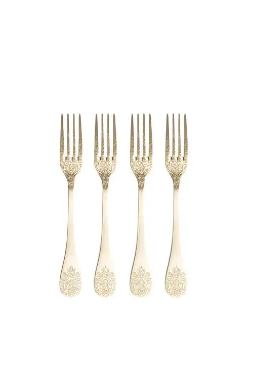 ZSA ZSA ZSU Dume Patterned Stainless Steel Dinner Fork Set Of 4 - Champagne