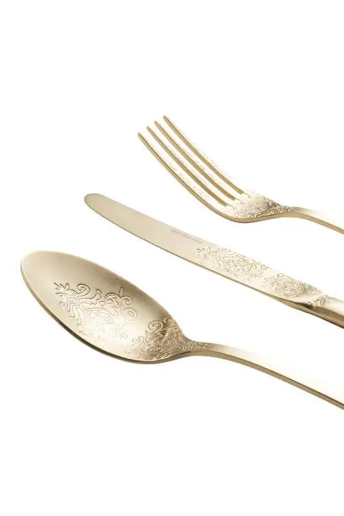 ZSA ZSA ZSU Dume Patterned Stainless Steel Dinner Fork Set Of 4 - Champagne