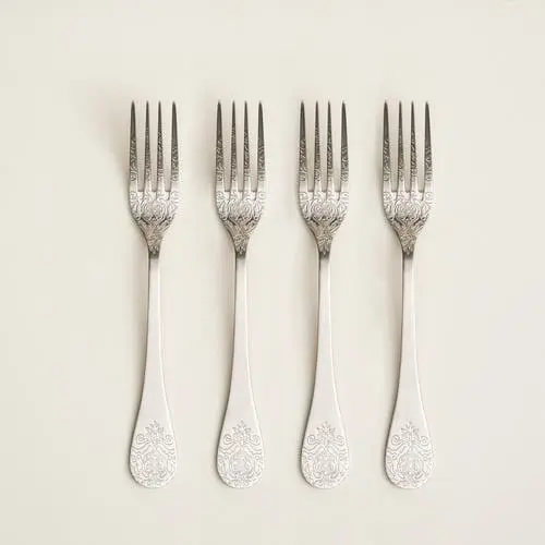 ZSA ZSA ZSU Dume Patterned Stainless Steel Dinner Fork Set Of 4 - Silver