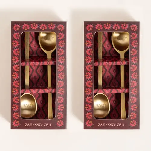 ZSA ZSA ZSU Lotus Set Of 2 Brass Decorative Object With Square Handle Set Of 2