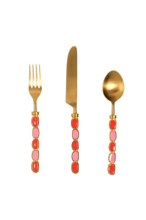 ZSA ZSA ZSU Rampur Steel Cutlery Set Maximalist Set Of 3 - Gold