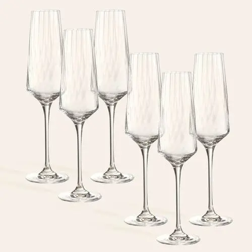 ZSA ZSA ZSU Poznan Optical Glass Champagne Flute 6 Oz Transparent Set Of 6 - Clear