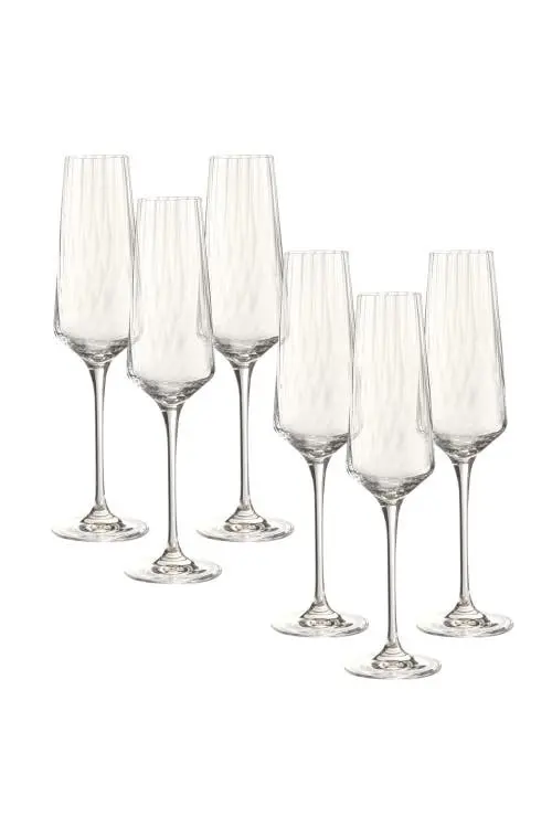 ZSA ZSA ZSU Poznan Optical Glass Champagne Flute 6 Oz Transparent Set Of 6 - Clear