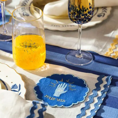 ZSA ZSA ZSU Nilufer 4 Pcs Digital Printed Overlocked Embroidered 100% Cotton Coaster Set