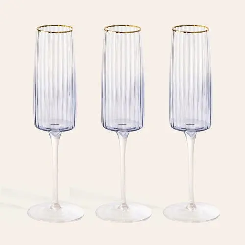 ZSA ZSA ZSU Ribbed Champagne Flute Glass 8 Oz Set Of 3 - Clear