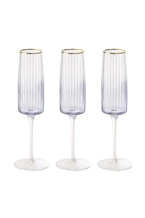 ZSA ZSA ZSU Ribbed Champagne Flute Glass 8 Oz Set Of 3 - Clear