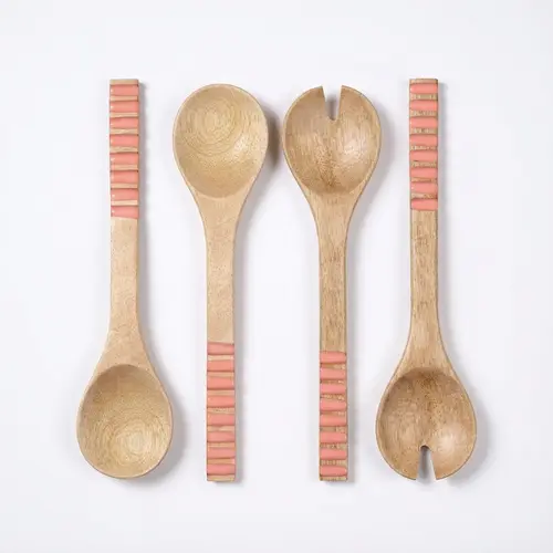 ZSA ZSA ZSU Lakri Mango Wood Salad Serving Spoon Set Of 2 - Gold