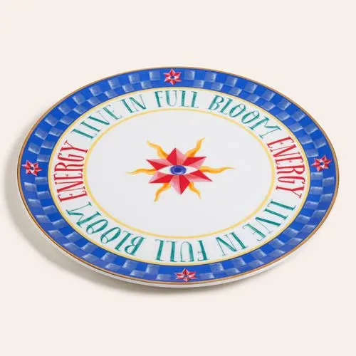 ZSA ZSA ZSU Lublin Gold Rim Porcelain Pizza Plate Bloom 13 - Blue