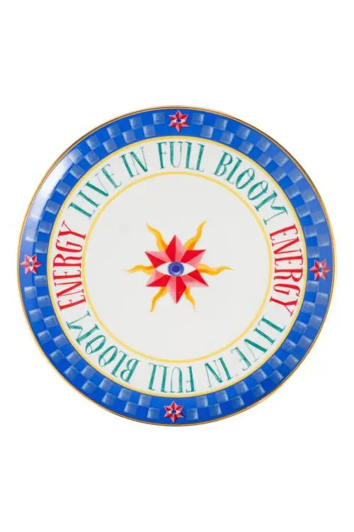 ZSA ZSA ZSU Lublin Gold Rim Porcelain Pizza Plate Bloom 13 - Blue