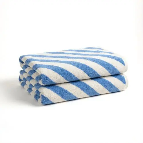 ZSA ZSA ZSU Ornaz Yarn Dyed Biased 100% Cotton Bath Towel Set Of 2 - Blue