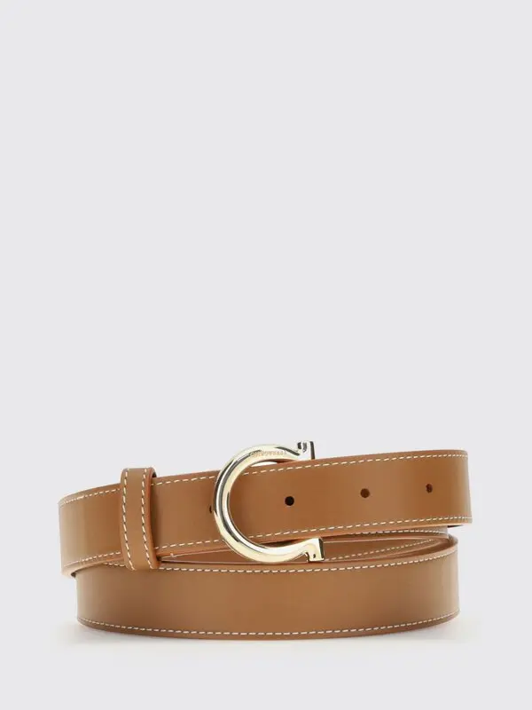 FERRAGAMO Leather Belt With Gancini Buckle - Brown