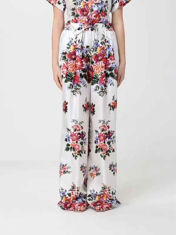 Dolce & Gabbana Floral Silk Wide-leg Trousers - White