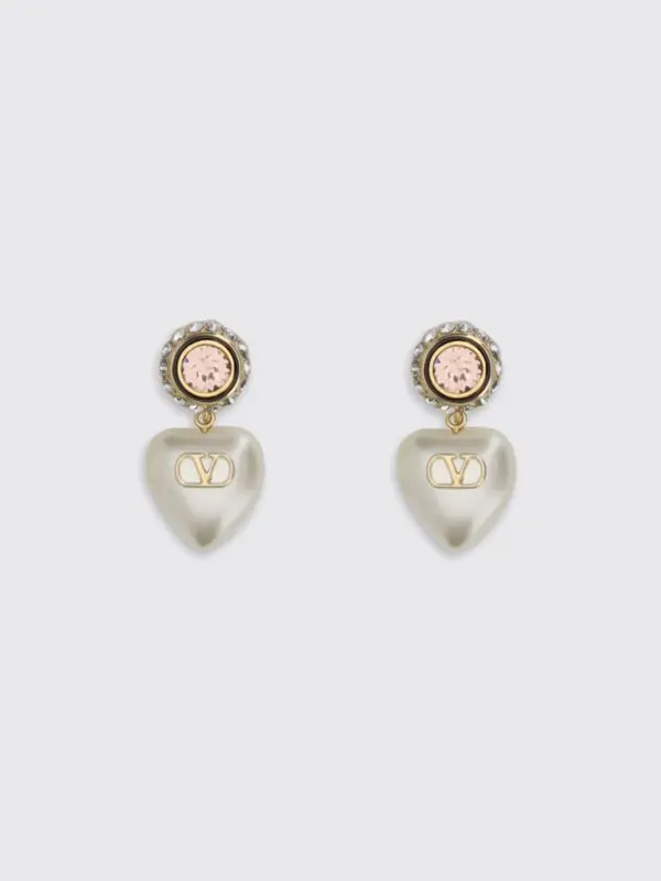 Valentino Garavani Vlogo Signature Heart Shaped Earrings With Faux Pearls - Gold