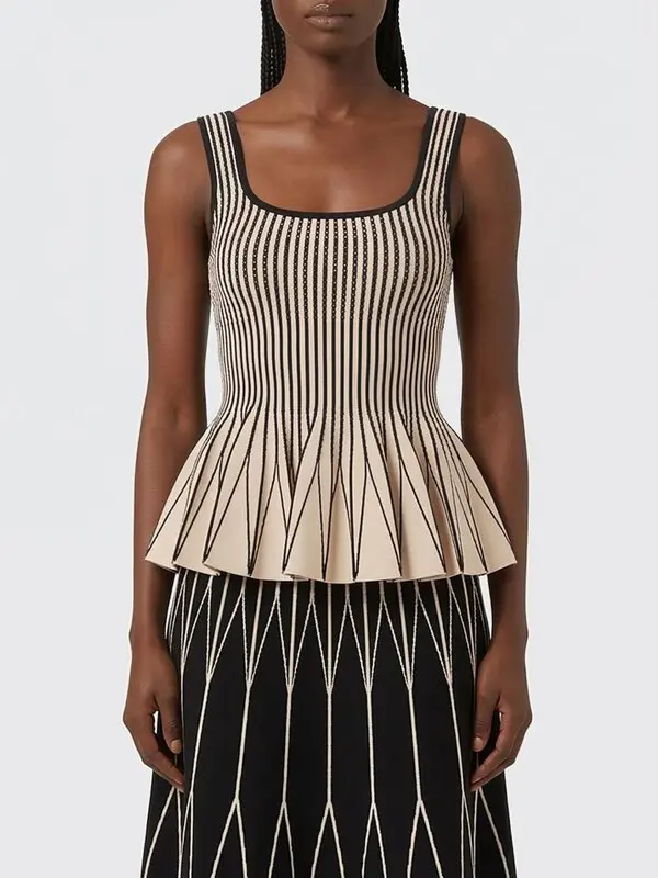 Elisabetta Franchi Two Tone Knit Top With Adjustable Belt - Butter