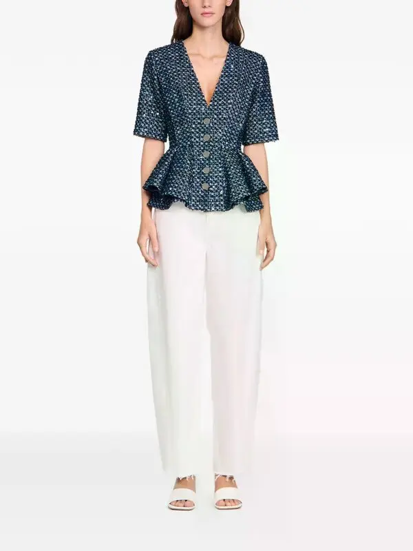 Sandro Sequin-embellished Peplum Top - Blue