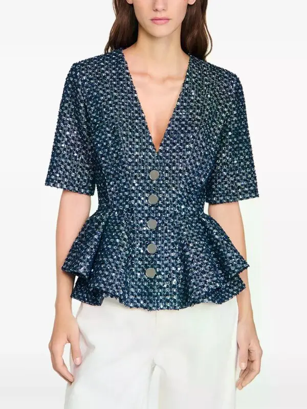Sandro Sequin-embellished Peplum Top - Blue