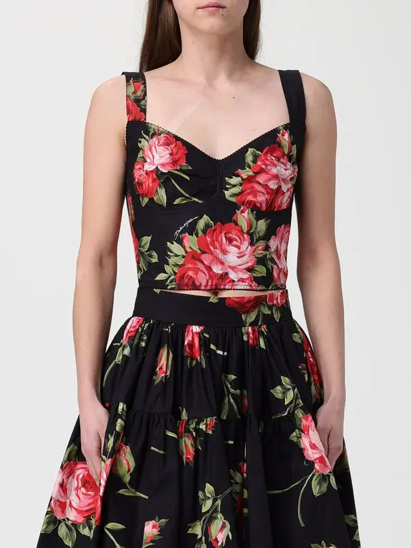 Dolce & Gabbana Floral Cotton Blend Corset Top - Black