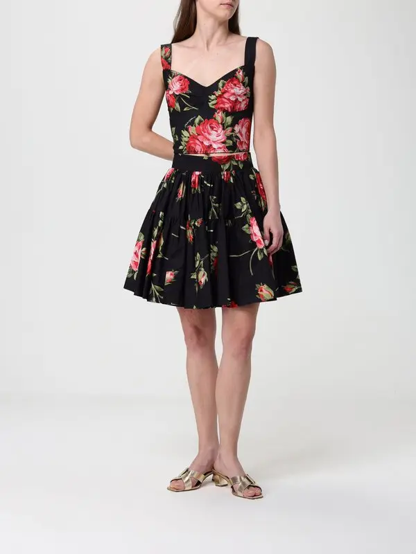 Dolce & Gabbana Floral Cotton Blend Corset Top - Black