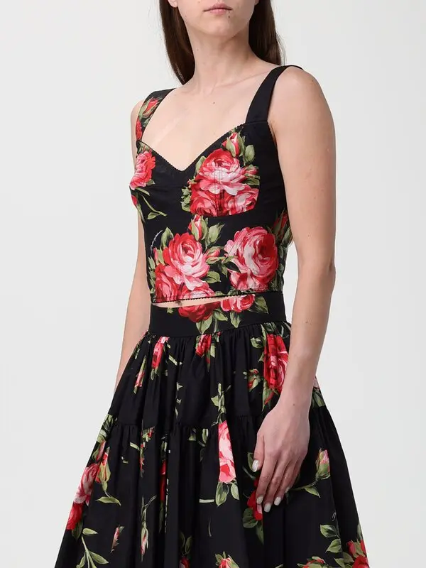 Dolce & Gabbana Floral Cotton Blend Corset Top - Black