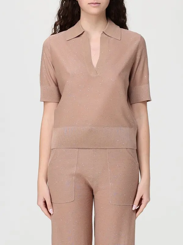 KANGRA Viscose Knit Polo With Sequin Embellishments - Beige