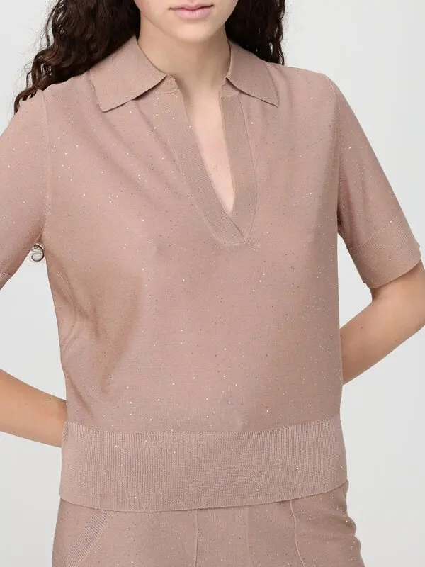 KANGRA Viscose Knit Polo With Sequin Embellishments - Beige