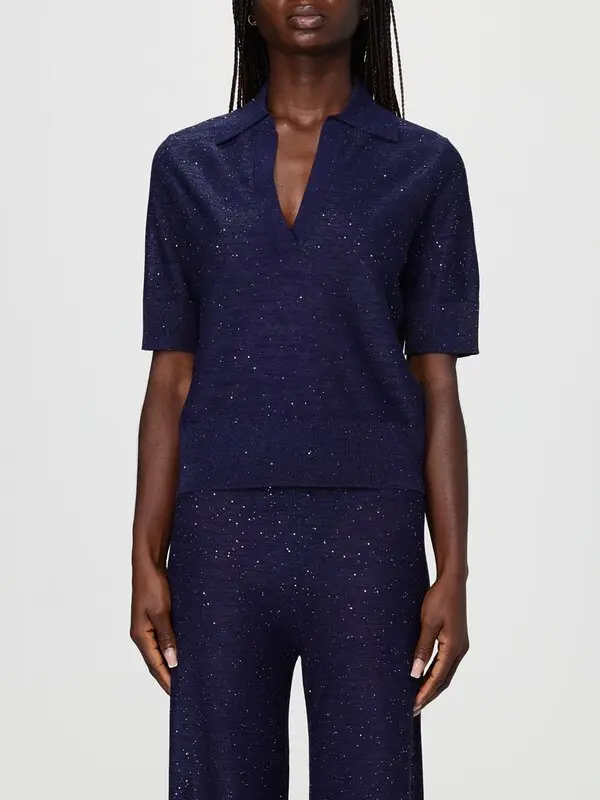 KANGRA Viscose Knit Polo With Sequin Embellishments - Blue