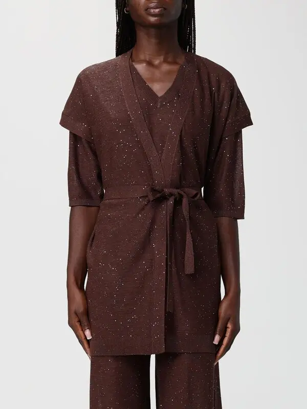 KANGRA Viscose Blend Cardigan With Sequins - Cocoa