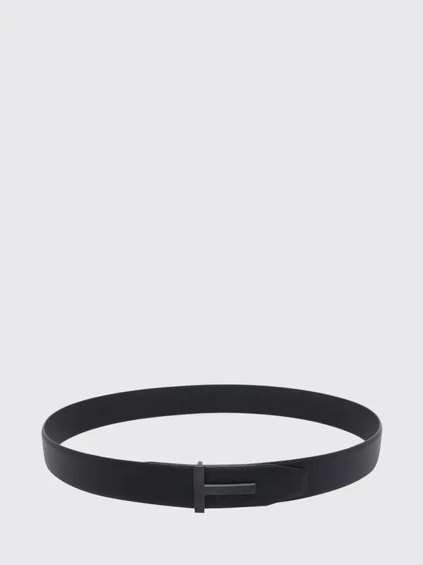 TOM FORD Reversible Pebbled Leather Monogram Buckle Belt - Black