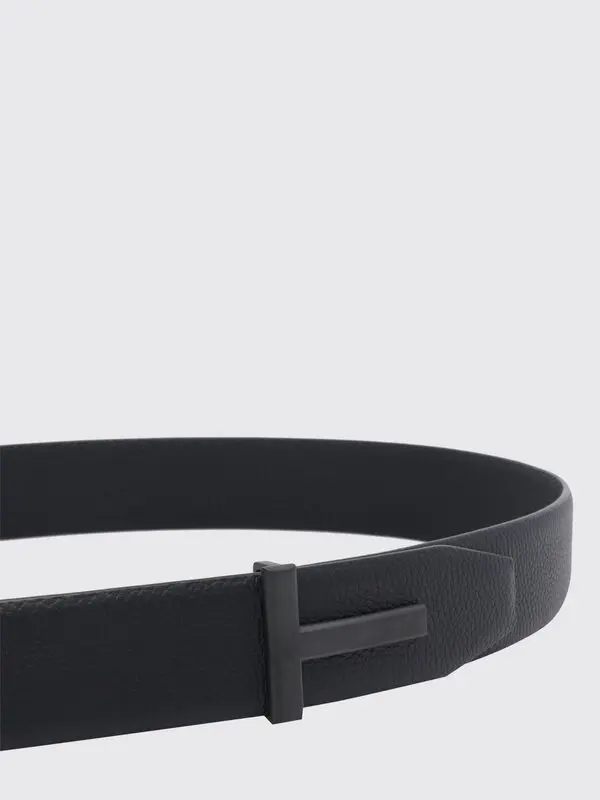 TOM FORD Reversible Pebbled Leather Monogram Buckle Belt - Black