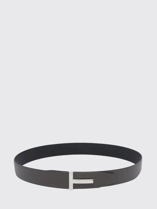 TOM FORD Reversible Pebbled Leather Monogram Buckle Belt - Grey