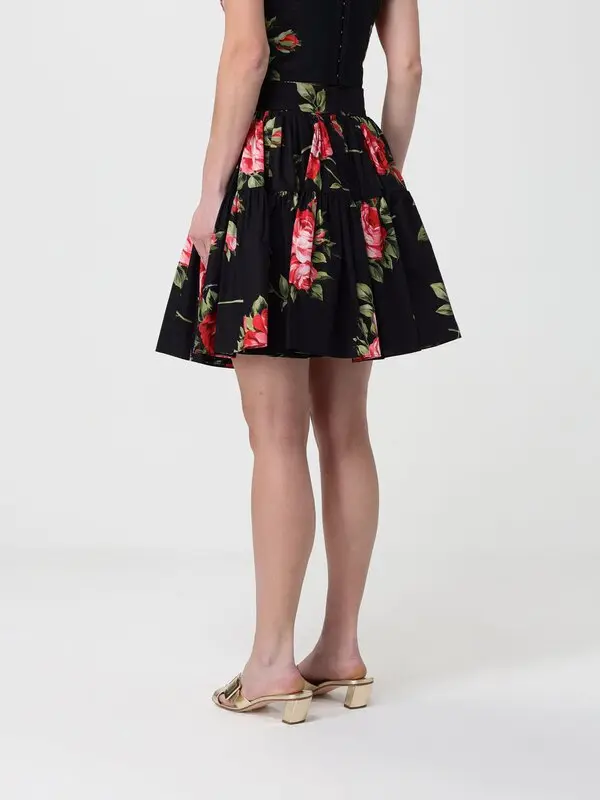 Dolce & Gabbana Black Floral Cotton A-line Skirt