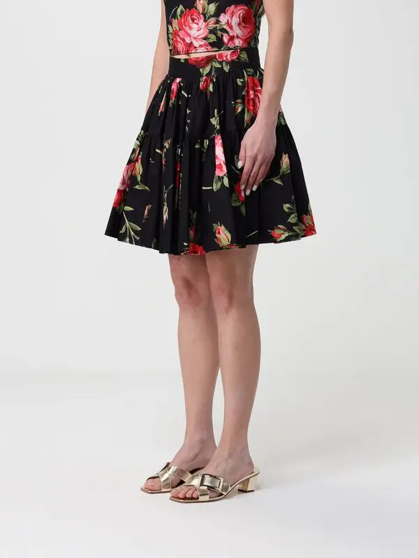 Dolce & Gabbana Black Floral Cotton A-line Skirt