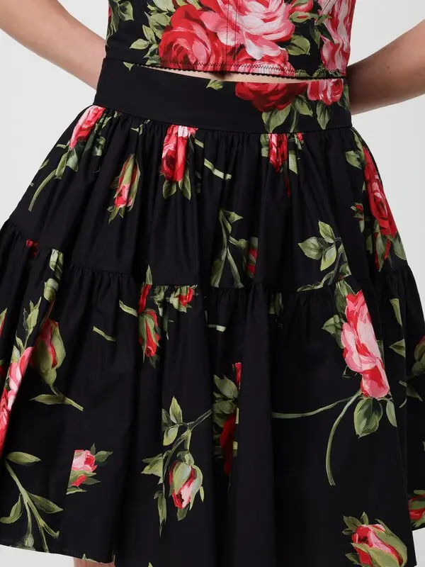 Dolce & Gabbana Black Floral Cotton A-line Skirt