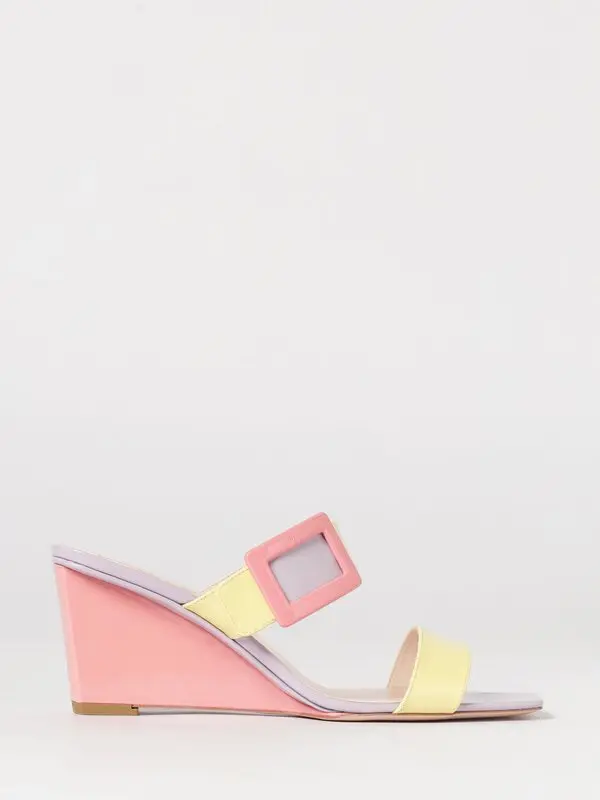 ROGER VIVIER Belle Vivier Patent Leather Wedge Mules - Brown