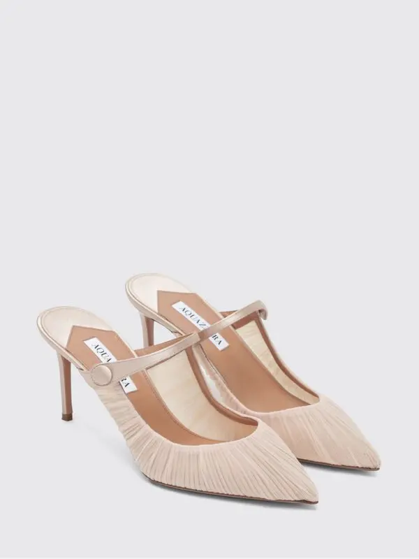 AQUAZZURA Voile Draped Satin And Tulle Mules