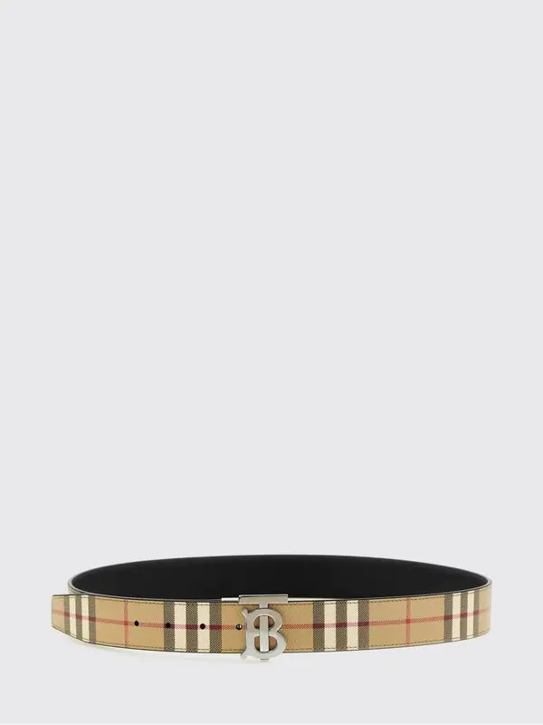 Burberry Reversible Check Canvas Belt With Tb Monogram - Beige