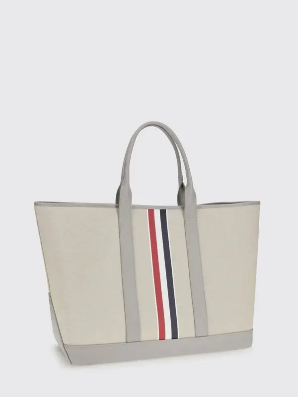 Thom Browne Canvas Bag With Calfskin Leather Details - Grey