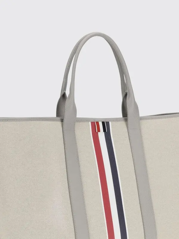 Thom Browne Canvas Bag With Calfskin Leather Details - Grey