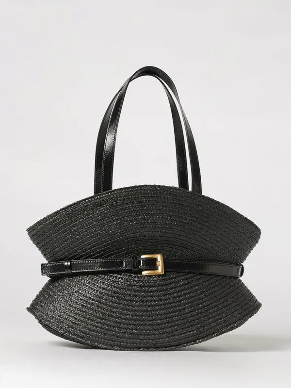 Balmain Shuffle Raffia And Leather Bag - Black