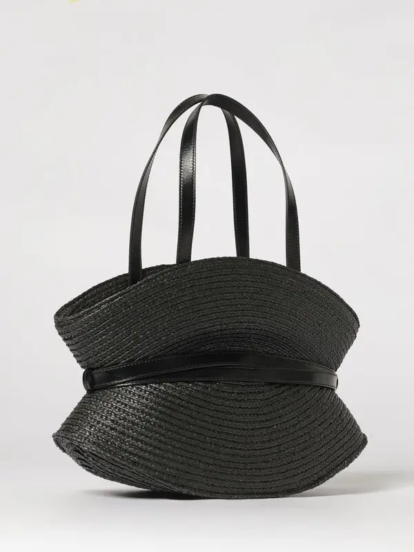 Balmain Shuffle Raffia And Leather Bag - Black