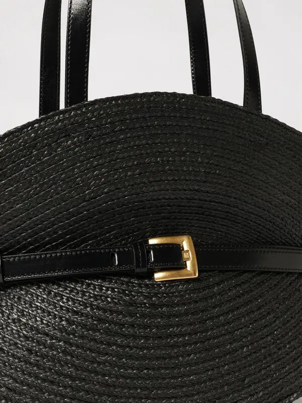 Balmain Shuffle Raffia And Leather Bag - Black