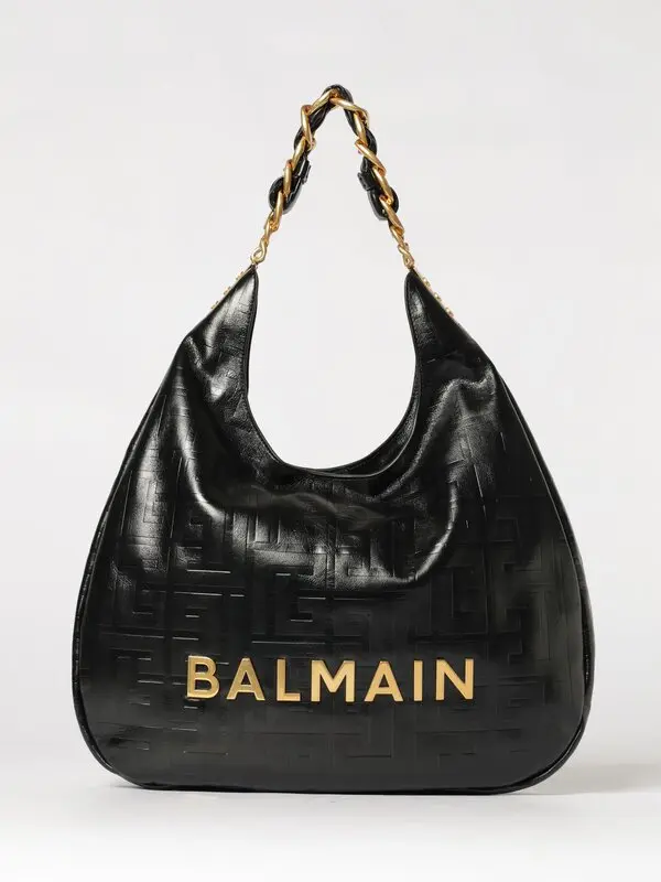 Balmain Embossed Logo Shoulder Bag - Black