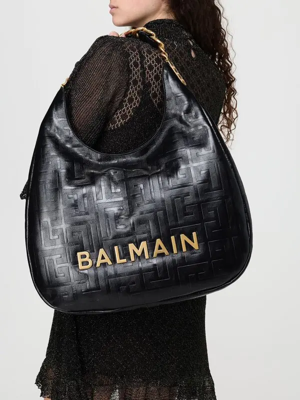 Balmain Embossed Logo Shoulder Bag - Black