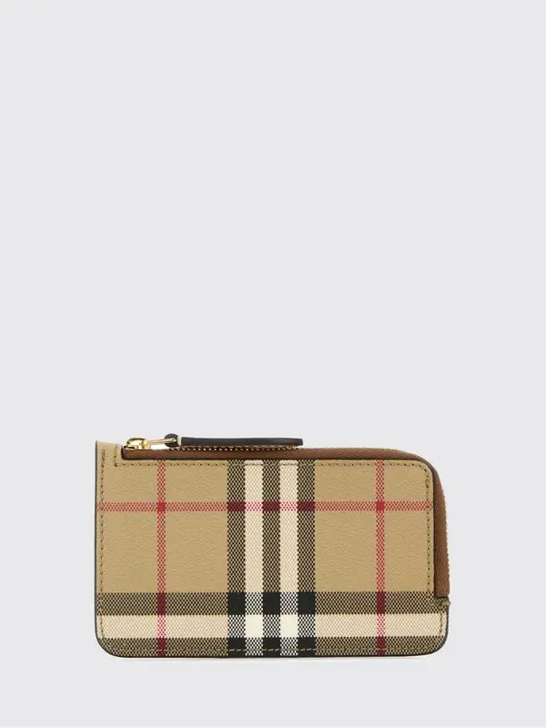 Burberry Check Coated Cotton And Leather Flat Card Holder - Brown