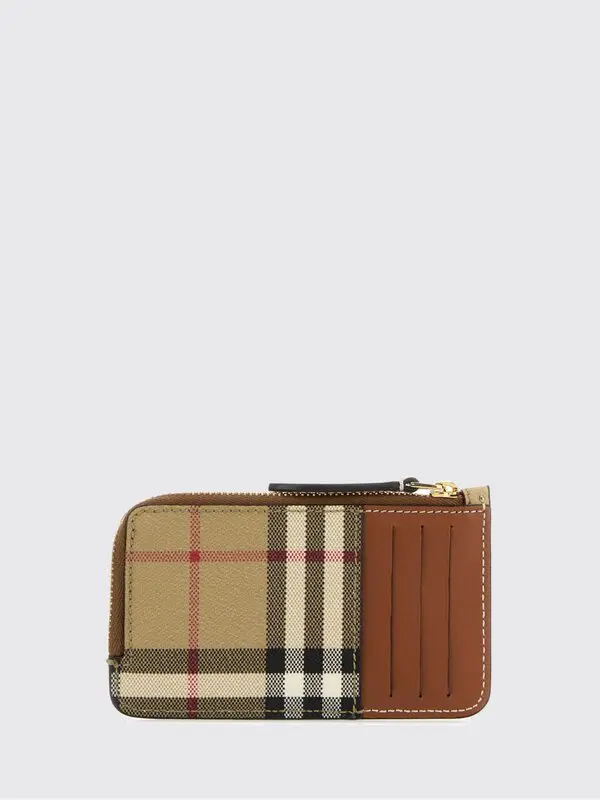 Burberry Check Coated Cotton And Leather Flat Card Holder - Brown